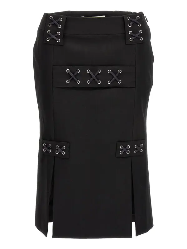 Alessandra Rich Lace-up Wool Blend Skirt - Black