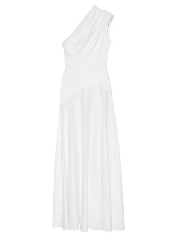 Solace London Draped One-shoulder Evening Dress - White
