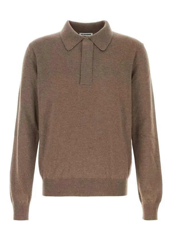 JIL SANDER Mud Wool Polo Shirt - Brown