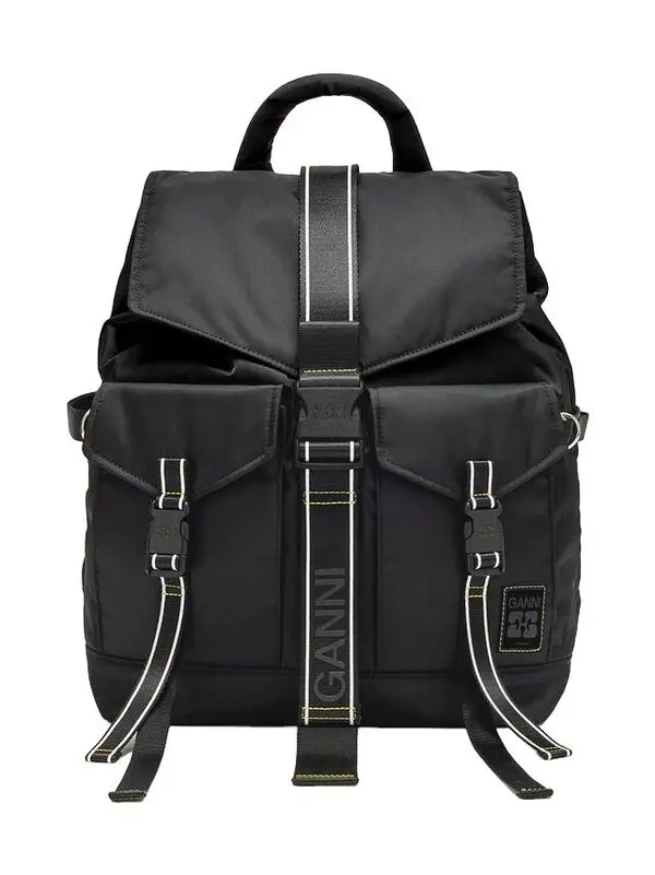 GANNI Logo-print Buckle Backpack - Black