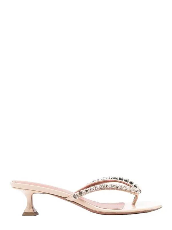 Amina Muaddi Crystal-embellished Patent Leather Kitten Heel Thong Sandals - Pink