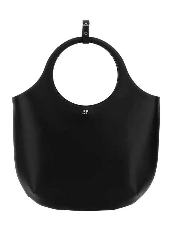 COURREGES Leather Medium Holy Handbag - Black