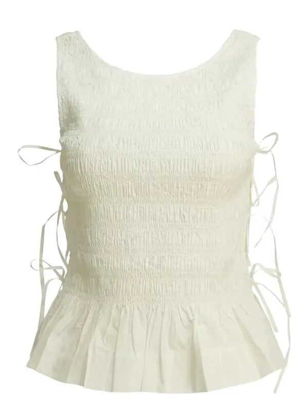 GANNI Organic Cotton Shirred Peplum Tank Top - Cream