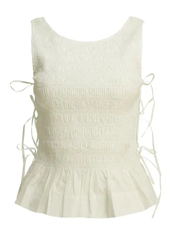GANNI Organic Cotton Shirred Peplum Tank Top - Cream