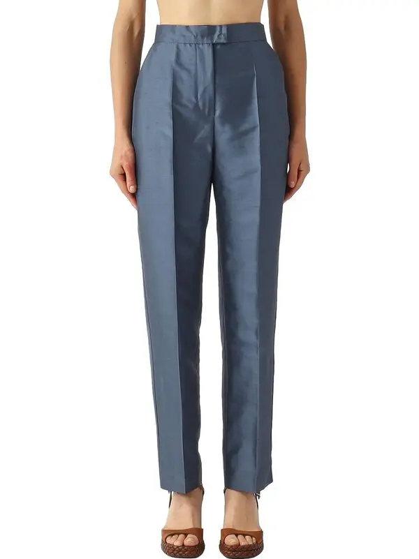 Max Mara Slim Fit Silk Trousers - Blue