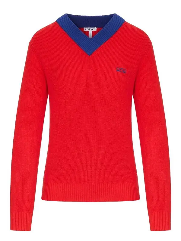 Loewe Textured Cotton-wool Blend Sweater With A Contrasting Collar - Multicolor