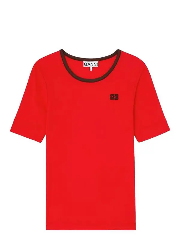 GANNI Organic Cotton Short Sleeve T-shirt - Red