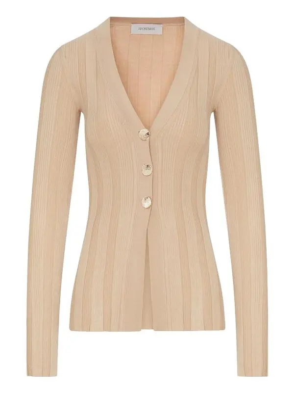 Sportmax Slim Ribbed Viscose Cardigan - Cream