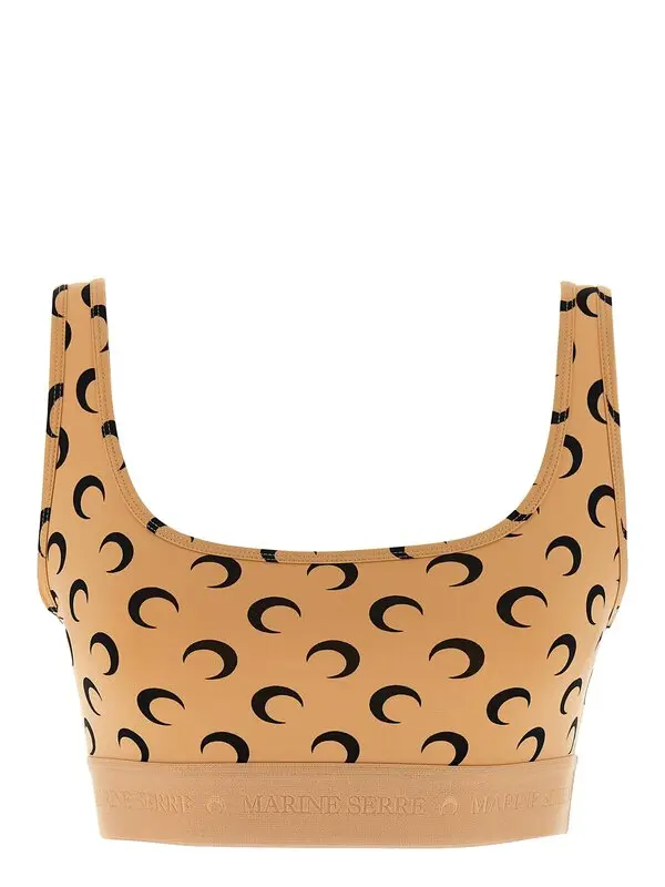 MARINE SERRE Moon Printed Jersey Cropped Top - Cream