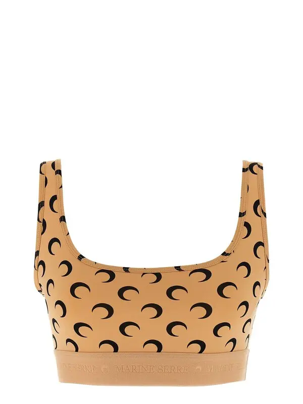 MARINE SERRE Moon Printed Jersey Cropped Top - Cream