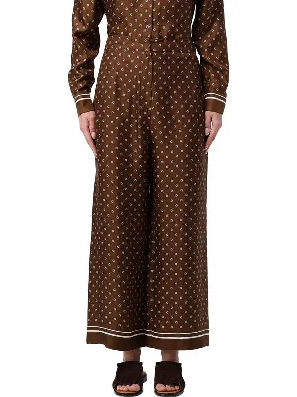 Max Mara Palazzo Trousers In Printed Silk - Brown
