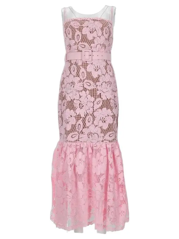SELF-PORTRAIT Midi Crochet Dress - Pink