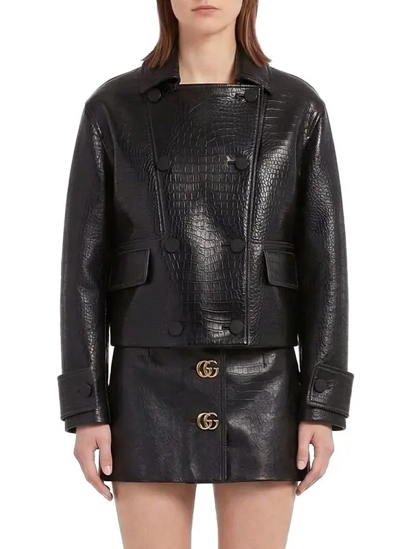 Gucci Croc Print Leather Jacket - Black
