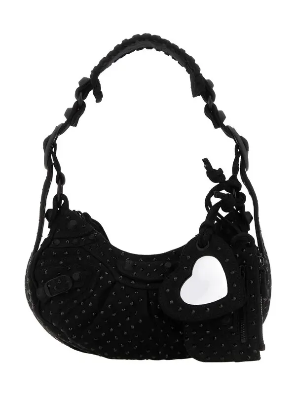 Balenciaga Embellished Denim Le Cagole Xs Shoulder Bag - Black