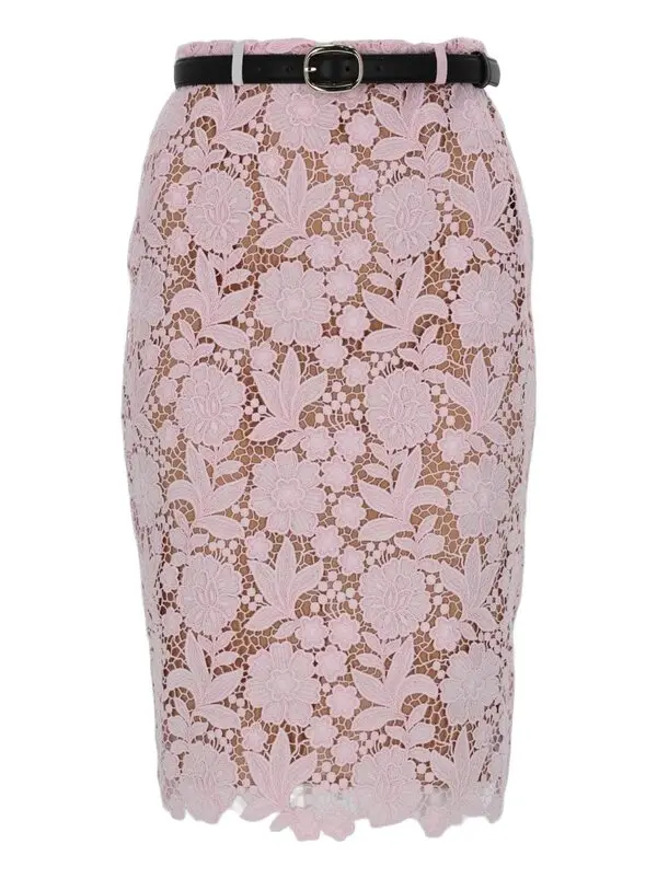 SELF-PORTRAIT Lace Midi Skirt - Pink