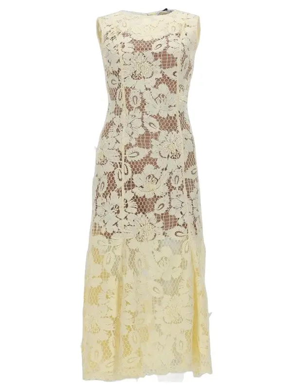 SELF-PORTRAIT Crochet Midi Dress - Yellow