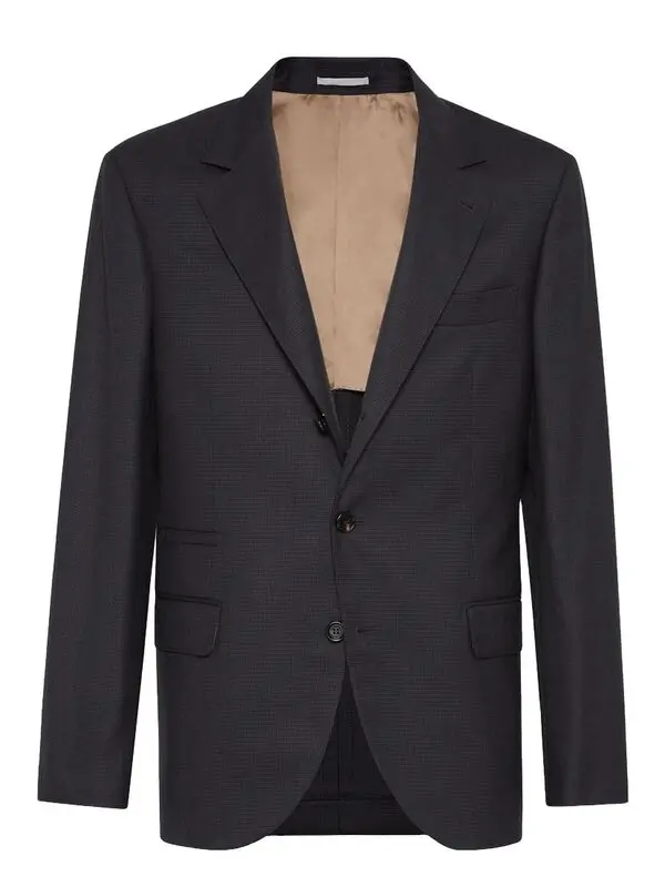 Brunello Cucinelli Virgin Wool Houndstooth Blazer - Gray