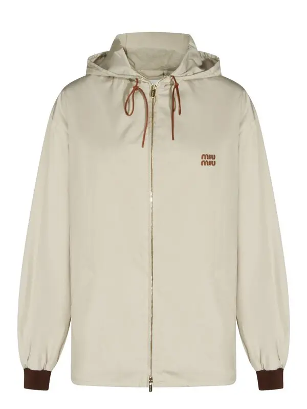Miu Miu Hooded Zip-up Jacket - Cream