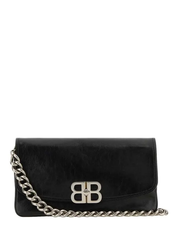 Balenciaga Leather Bb Soft Flap Clutch - Black