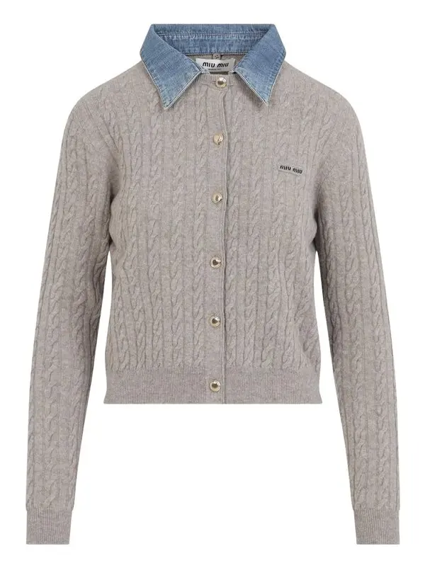 Miu Miu Cable-knit Wool Blend Cardigan - Multicolor