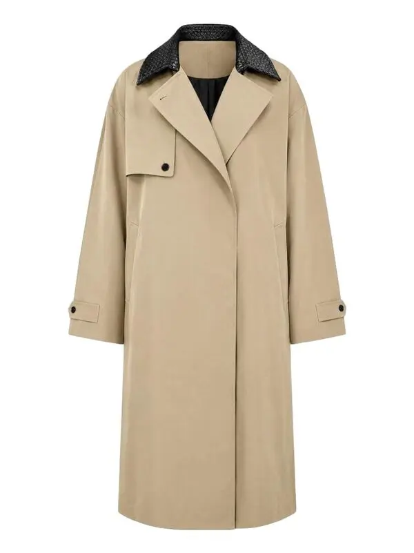 Bottega Veneta Leather Collar Cotton Trench Coat - Multicolor