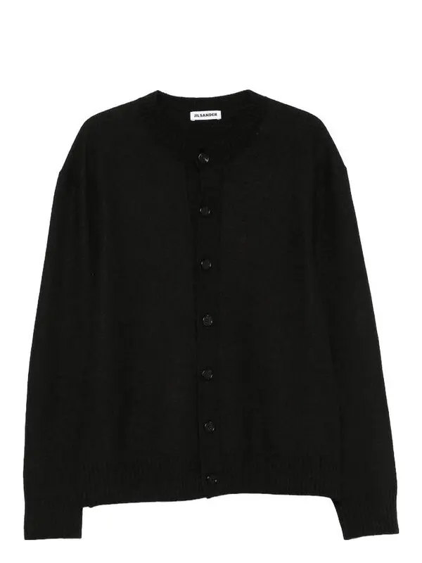 JIL SANDER Fine Knit Wool Cardigan - Black