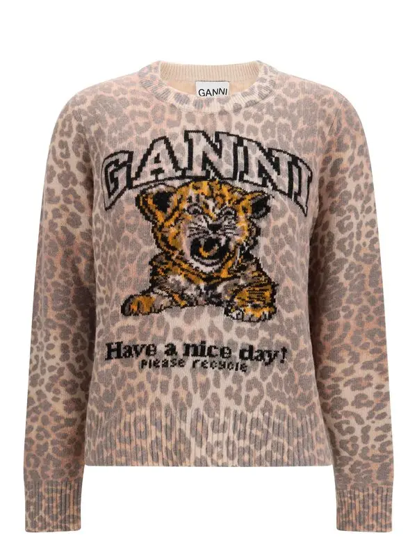 GANNI Tiger-print Sweater - Cream