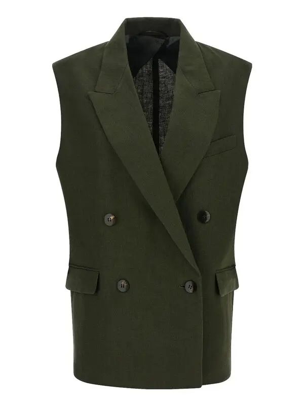 Max Mara Double Breasted Linen Vest - Green