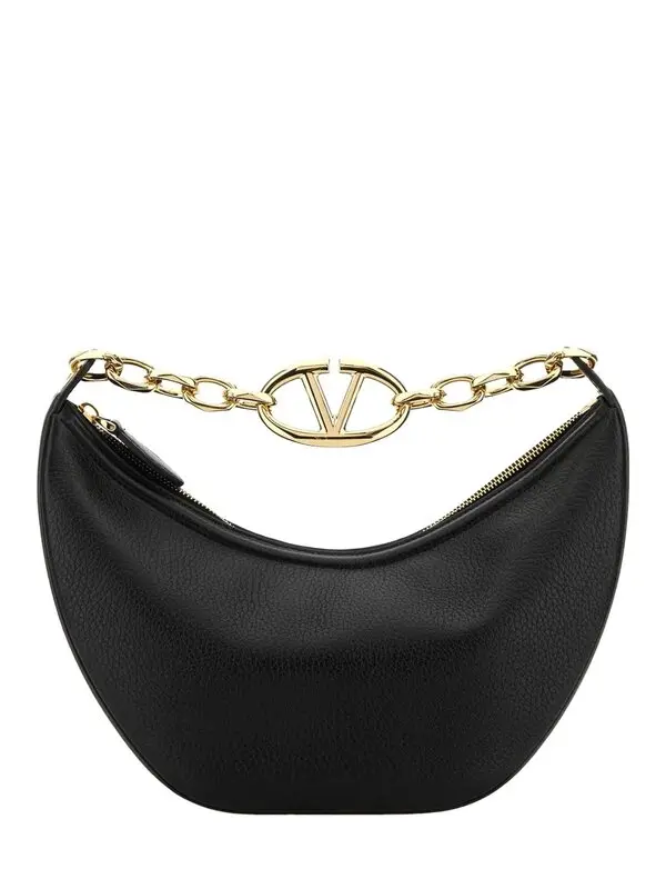 Valentino Garavani Leather Small Hobo Vlogo Moon Handbag - Black