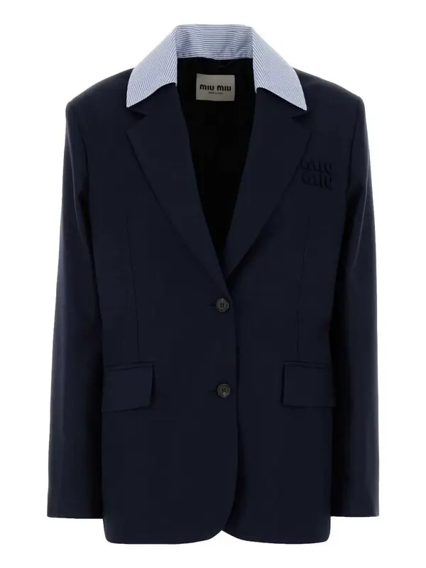 Miu Miu Single Breasted Virgin Wool Blazer - Blue