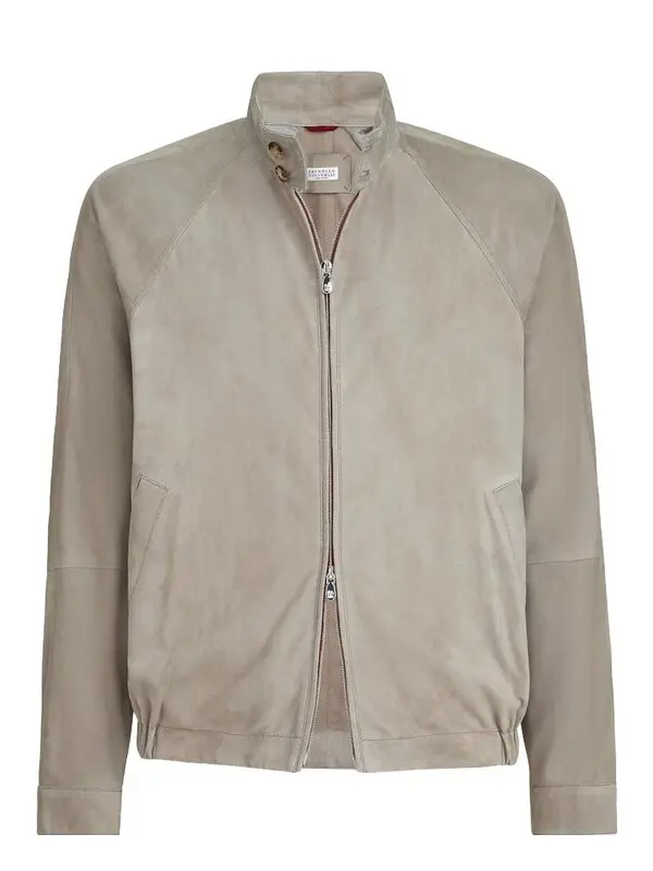 Brunello Cucinelli Suede Leather Jacket - Cream