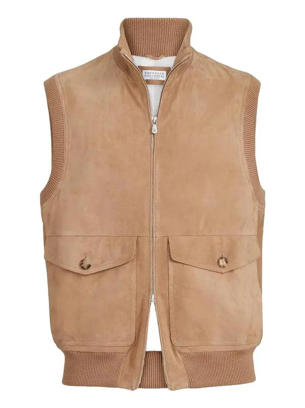 Brunello Cucinelli Calf Suede Padded Waistcoat - Cream