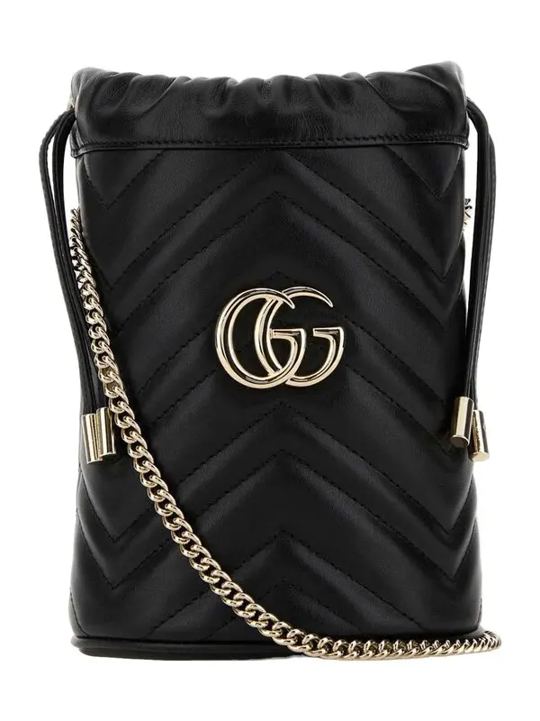 Gucci Gg Marmont Chevron Quilted Nappa Leather Bucket Bag - Black