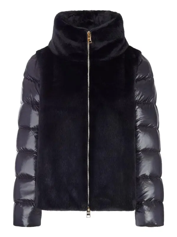 Herno Faux Fur Panel Puffer Jacket - Black