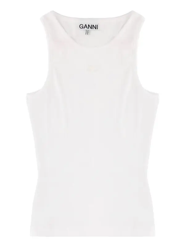GANNI Logo Tank Top - White