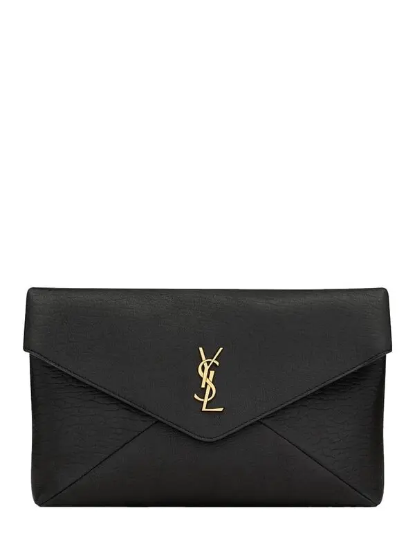 Saint Laurent Cassandre Large Lambskin Envelope Pouch - Black