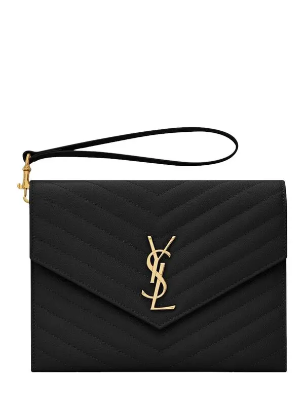 Saint Laurent Cassandre Quilted Flap Pouch In Embossed Powder Grain Leather Quilted - Multicolor