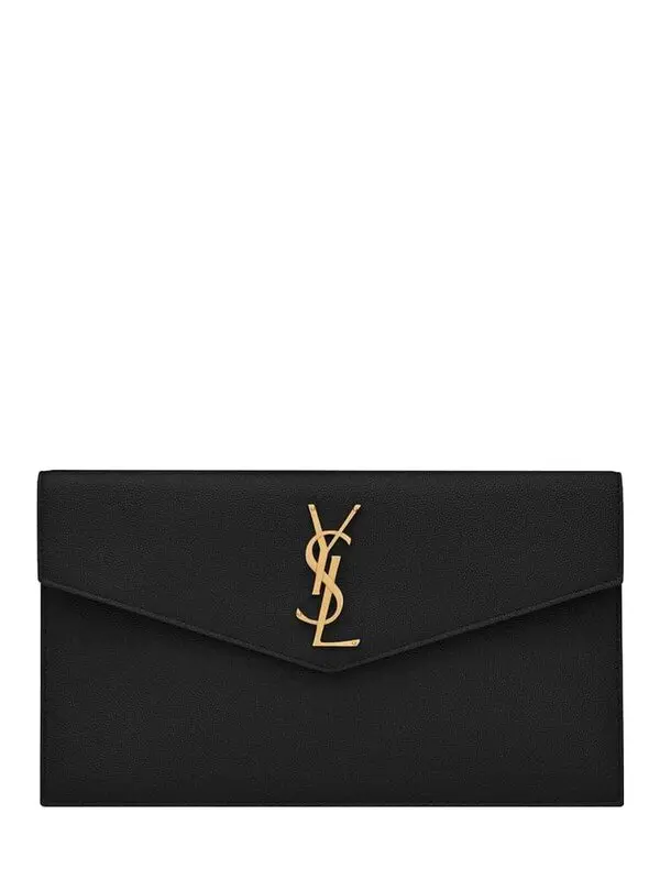 Saint Laurent Uptown Clutch In Grain De Poudre Embossed Leather - Black