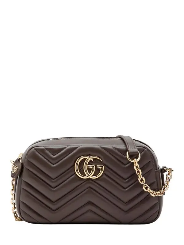 Gucci Small Gg Marmont Camera Bag In Taupe Nappa Leather - Brown