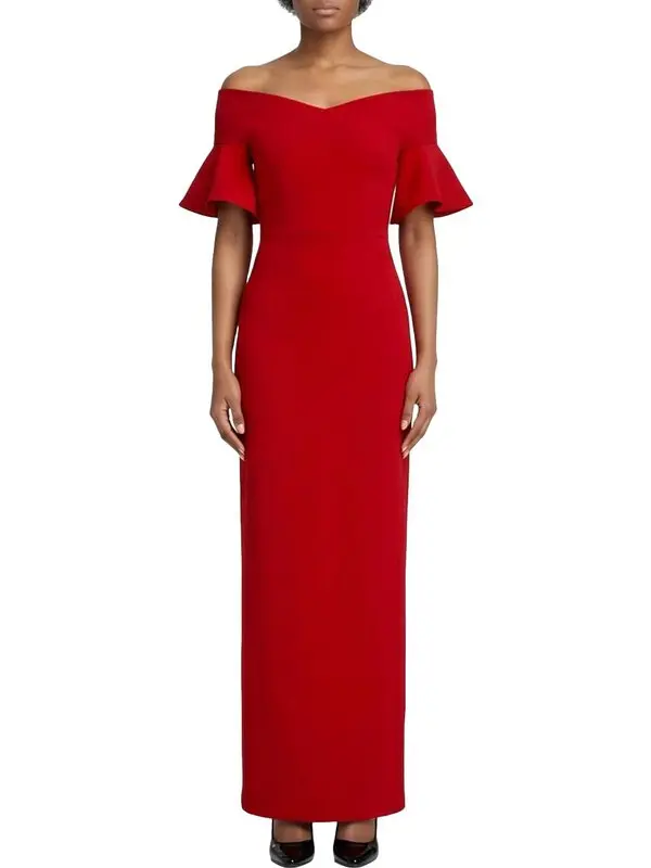 Solace London Off-the-shoulder Ruffle Sleeve Dress - Red