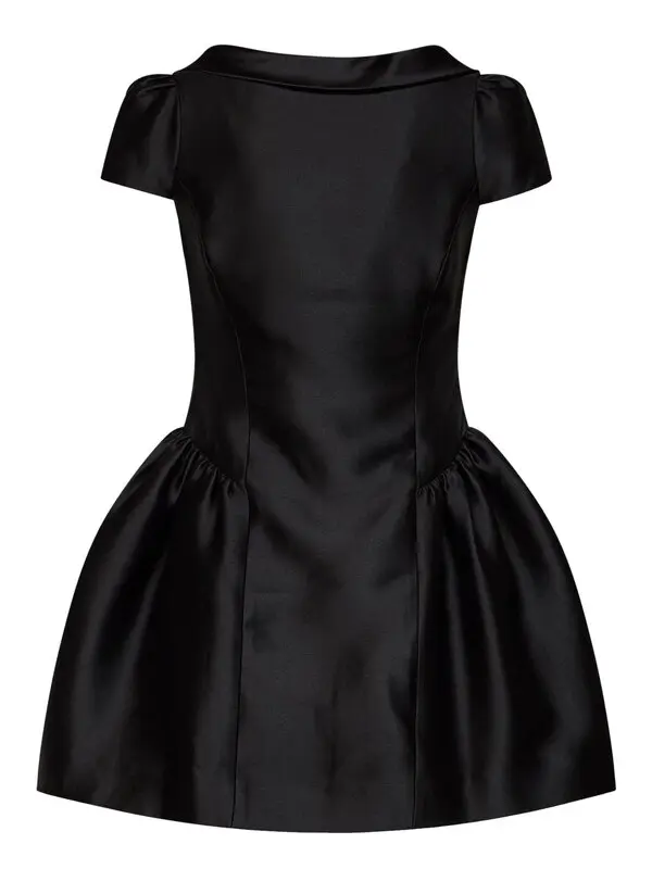 SELF-PORTRAIT Black Taffeta Collared Minidress - Multicolor