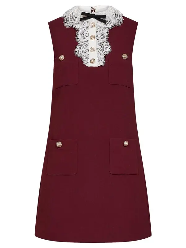 SELF-PORTRAIT Crepe Mini Dress With Lace Collar - Multicolor