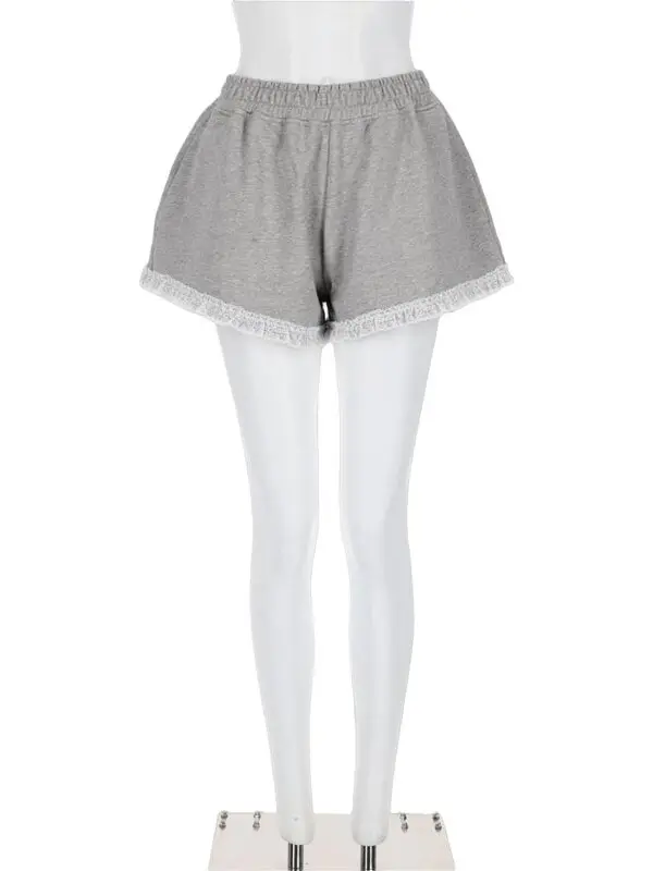 GANNI Organic Cotton Lace-trimmed Shorts - Gray