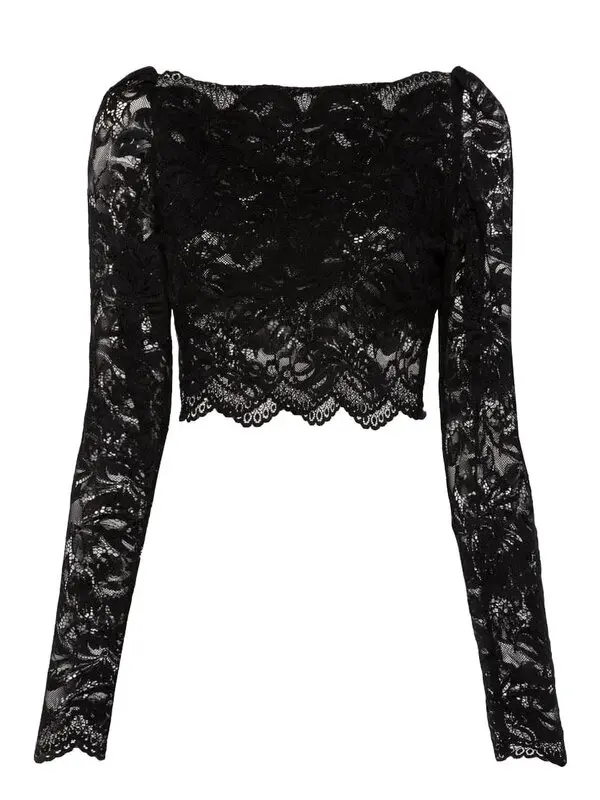 Rabanne Floral Lace Crop Top - Black