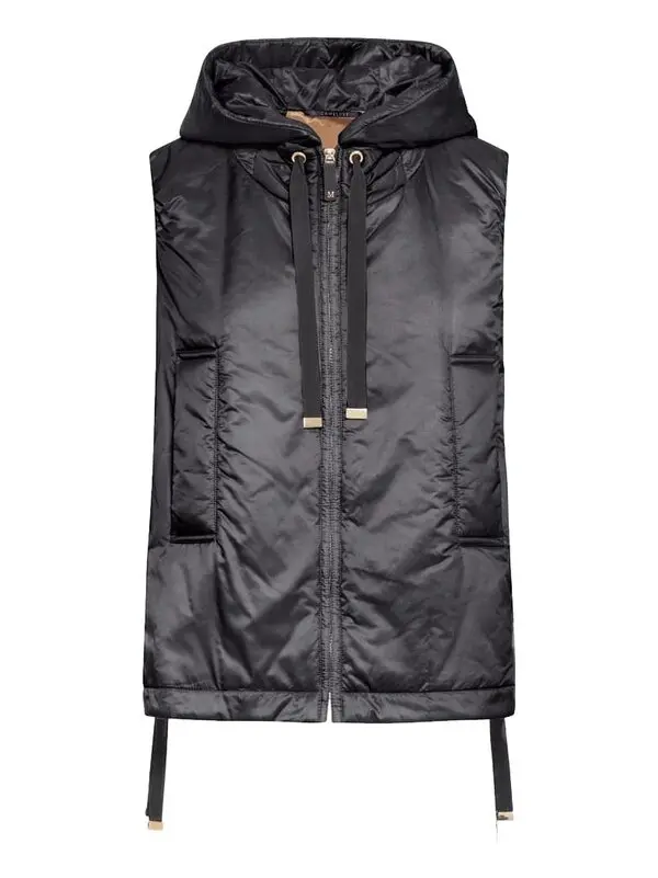 Max Mara Padded Vest With Hood In Waterproof Canvas - Black