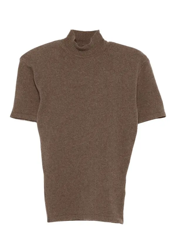 Jacquemus Cashmere And Wool Blend Mock Neck Short Sleeve Top - Brown