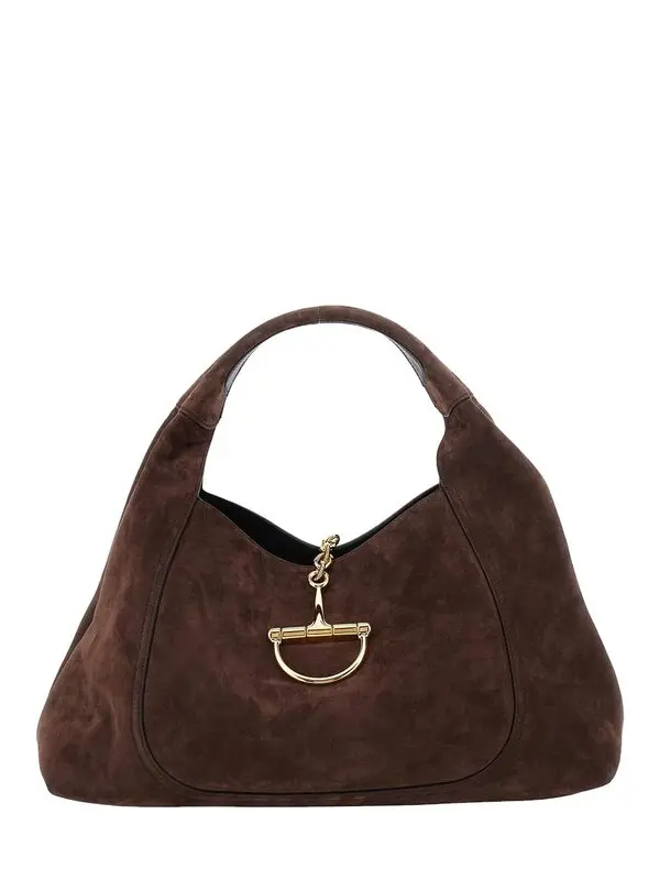Gucci Shoulder Bag 'softbit Large' With Horsebit Closure In Suede For - Brown