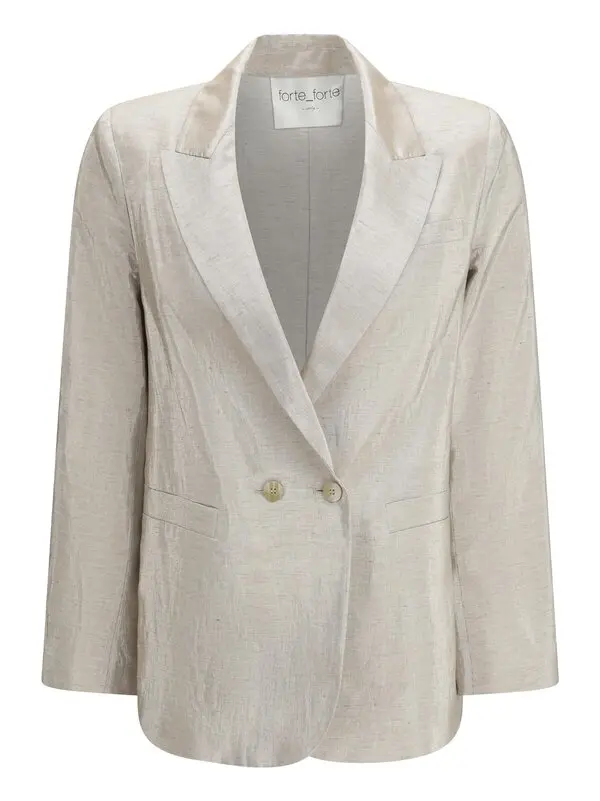 FORTE_FORTE Linen And Lurex Double-breasted Jacket - Silver