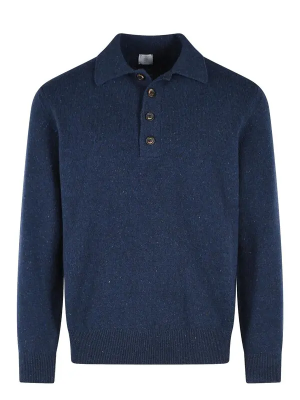 Eleventy Navy Wool Polo Shirt - Blue