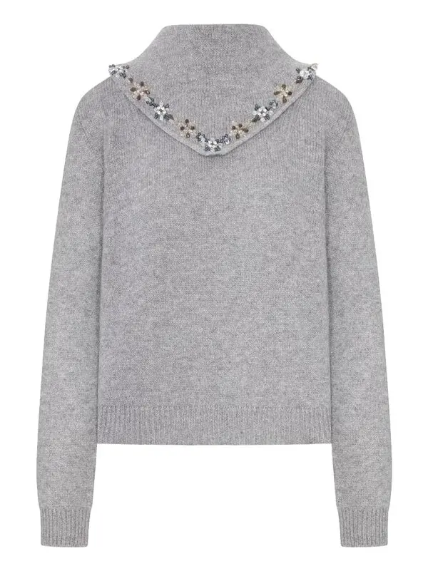 Prada Cashmere Sweater With Embroidered Scarf - Gray